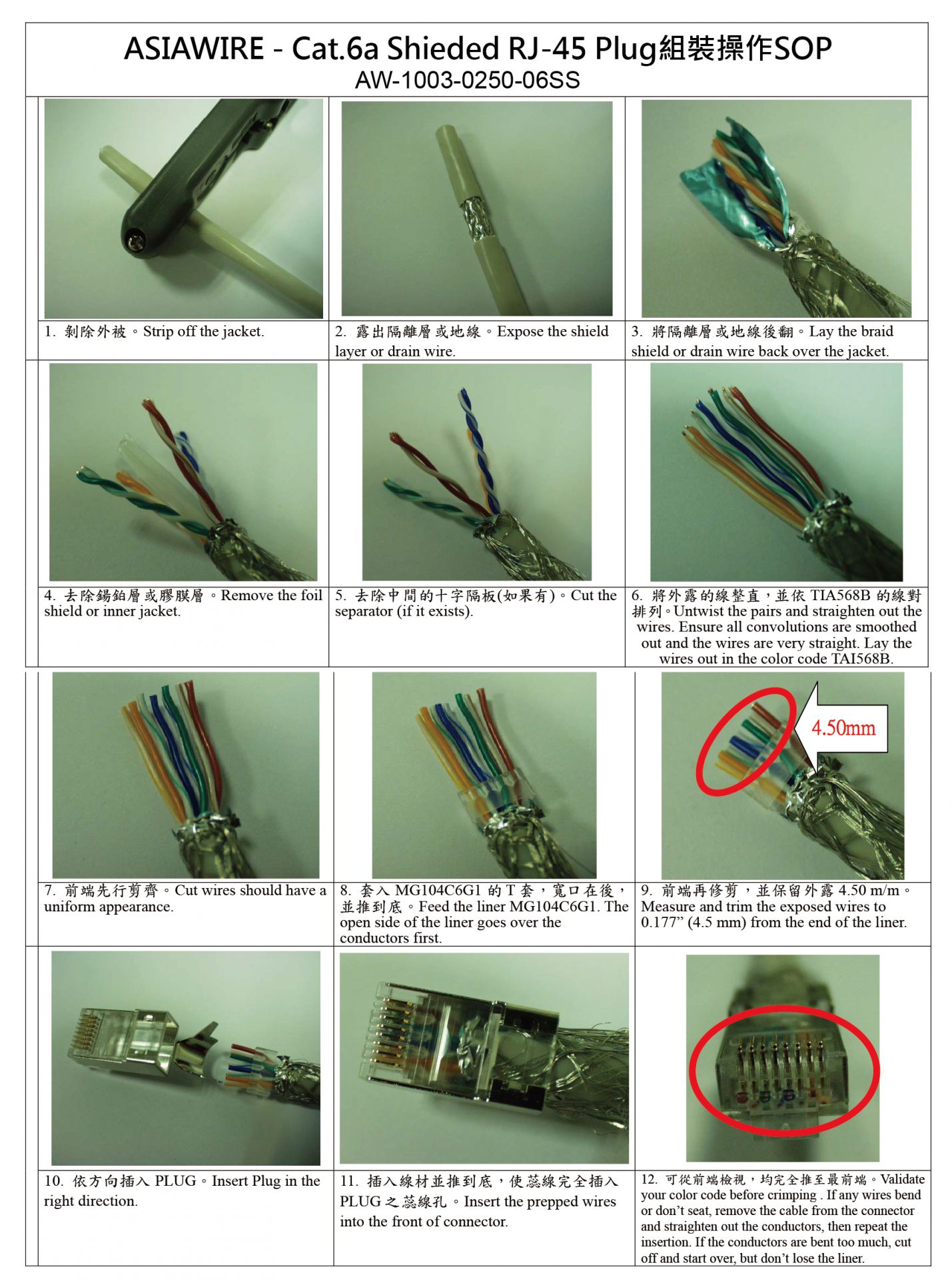 Cat.6a Shieded RJ-45 Plug組裝操作 - 駿程科技有限公司｜ASIAWIRE｜國內首屈一指的線材供應商｜台中光纖網路建置